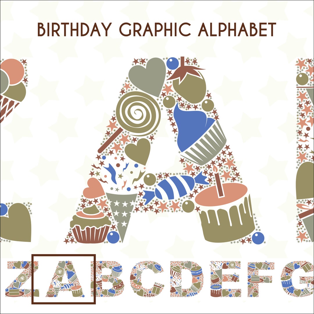 Birthday-themed Letters. Birthday Alphabet Tshirt SVG. Birthday Clipart ...