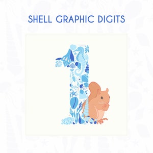 Boy's Blue Ocean Digital Numbers. Summer 0-9 Digits With Shells and Sea ...
