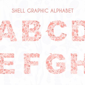 Peach Sea Elements Digital Fonts. Pastel Ocean PNG Alphabet ...