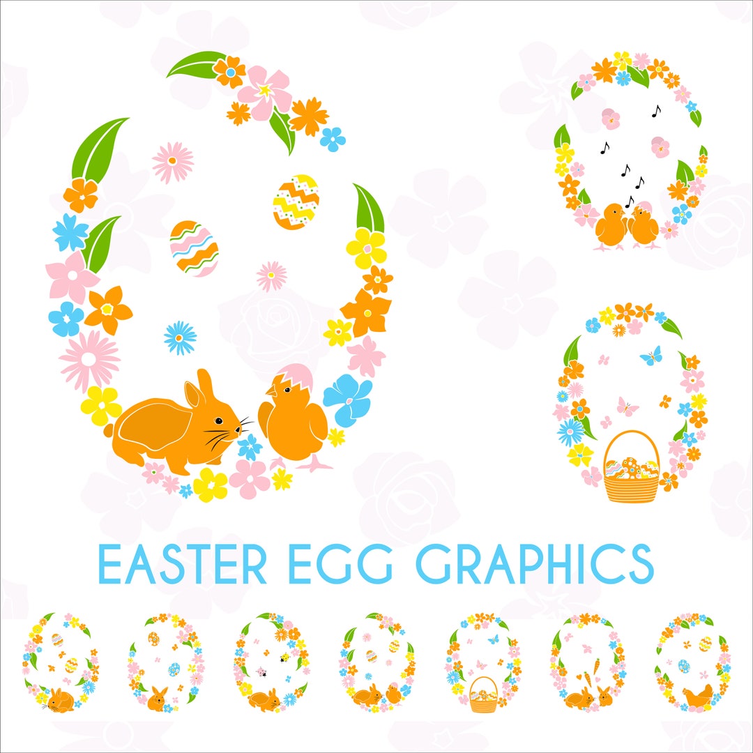 Illustrated, Colorful, Floral Easter Egg Clipart. Decorated, Flourish ...