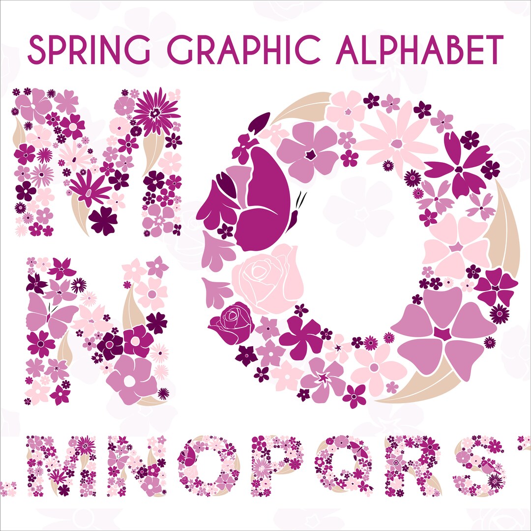 A to Z Spring Fonts SVG. Flower Theme Alphabet Clipart. Colorful ...