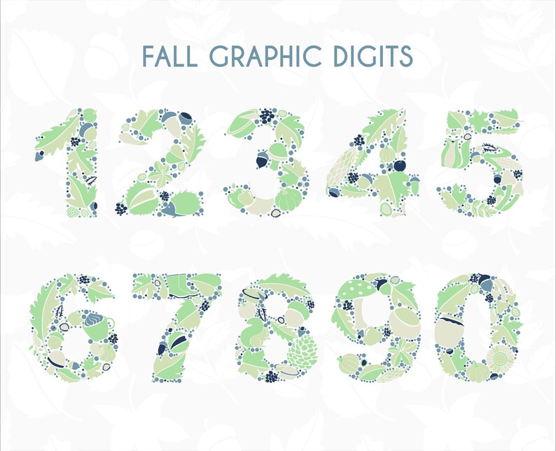 Green Fall Numbers SVG Clipart. Autumn Elements Graphic Design PNG Clip ...