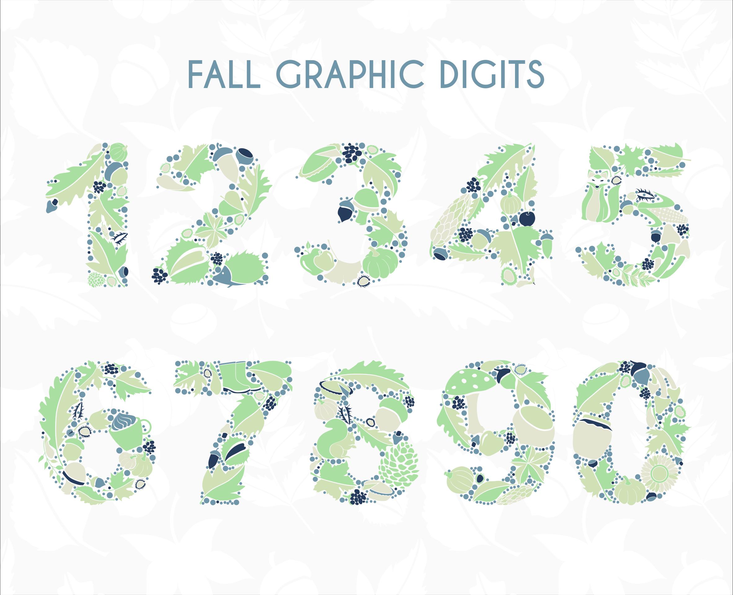 Green Fall Numbers SVG Clipart. Autumn Elements Graphic Design PNG Clip ...