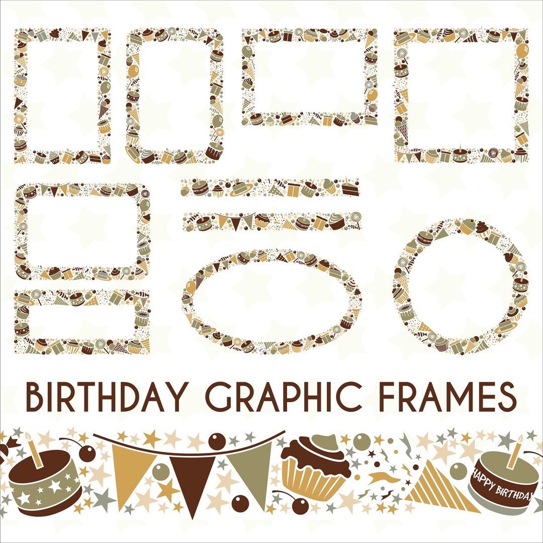 Digital Birthday Designs PNG Frames. Bday Rectangle SVG Clipart Frame ...