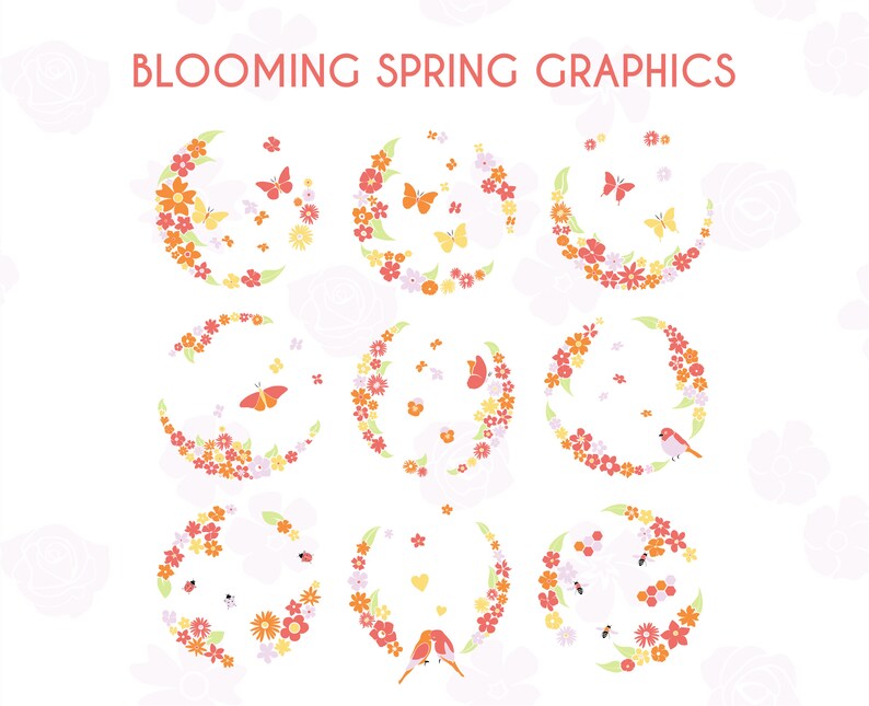 Blooming Colorful Cute SVG Frame Bundle. Spring Fun Rounded Form Shapes ...