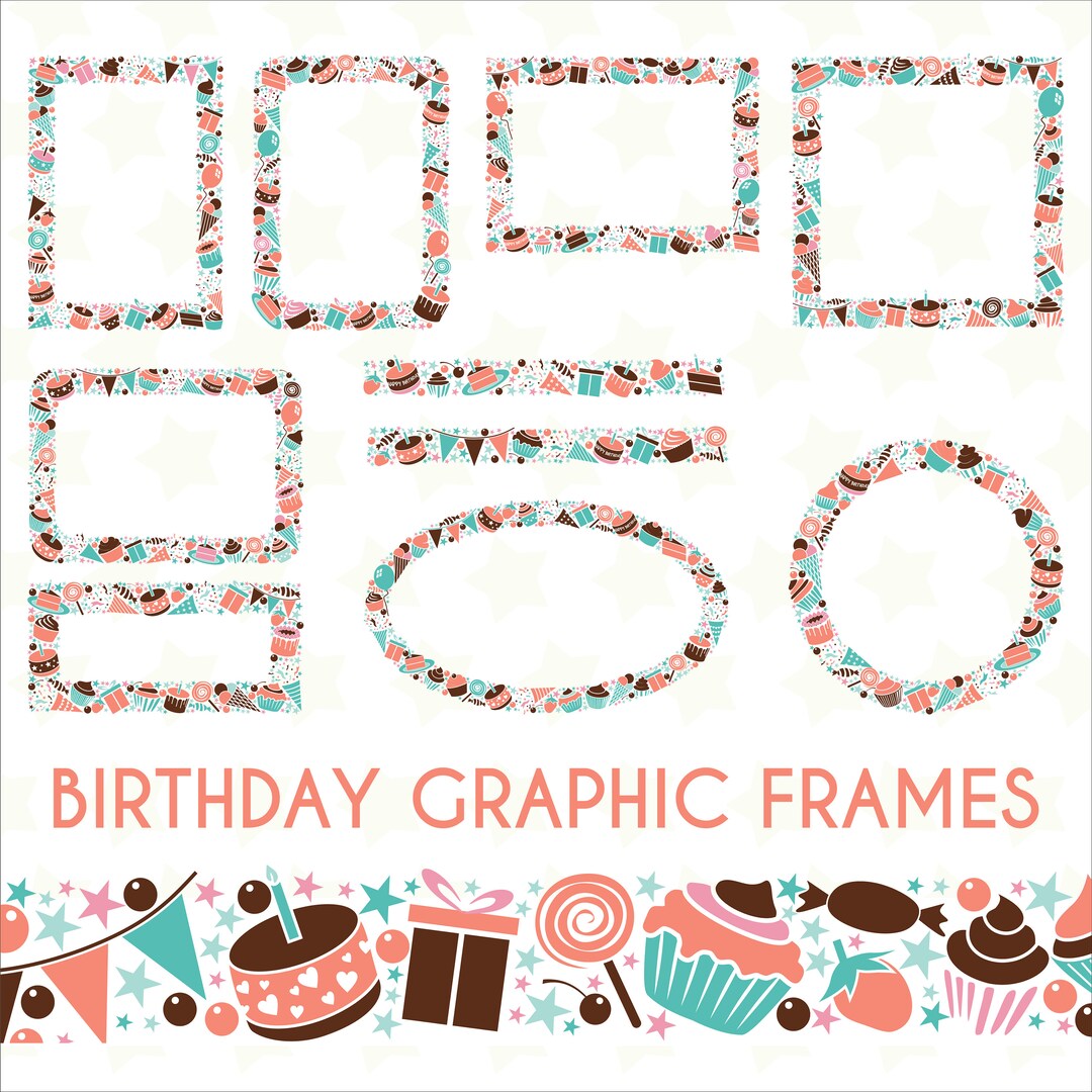 Birthday Theme SVG Frames. Colorful Birthday Graphic Rectangle PNG ...