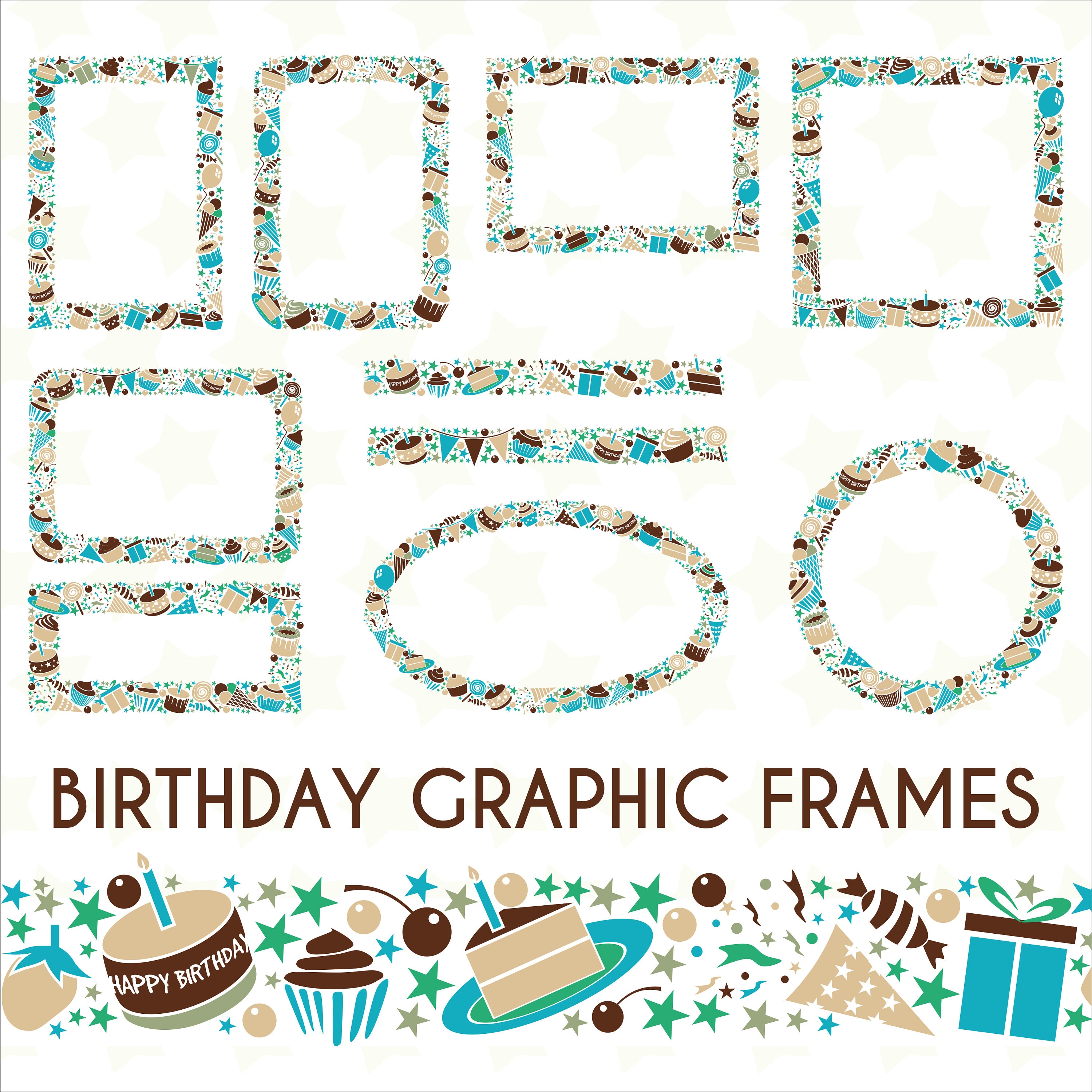 Boy Birthday Digital Frames. Colorful Bday Graphic Elements for a Party ...