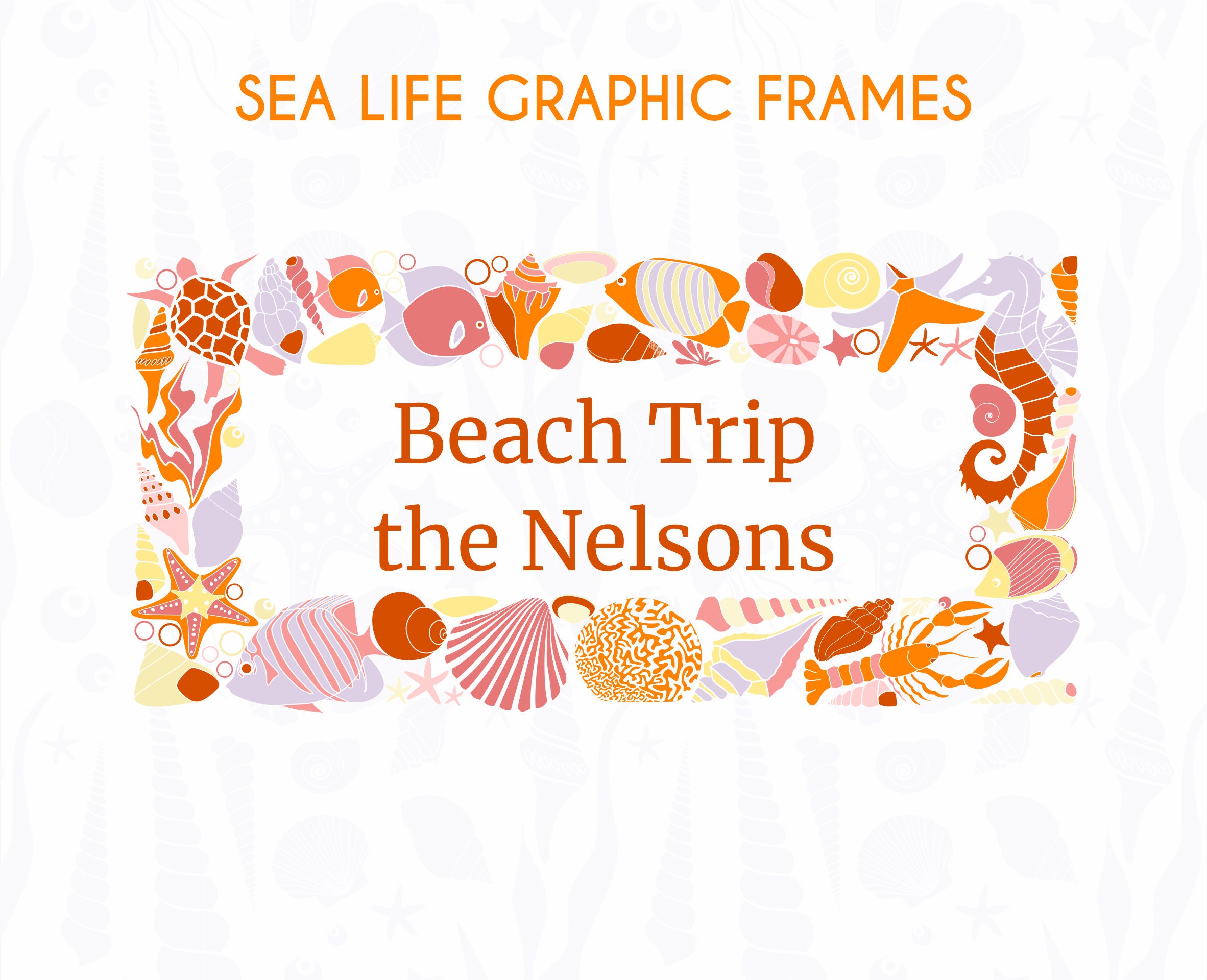Sea-themed Decorative Page Digital Frames. Shells and Sea Creatures ...