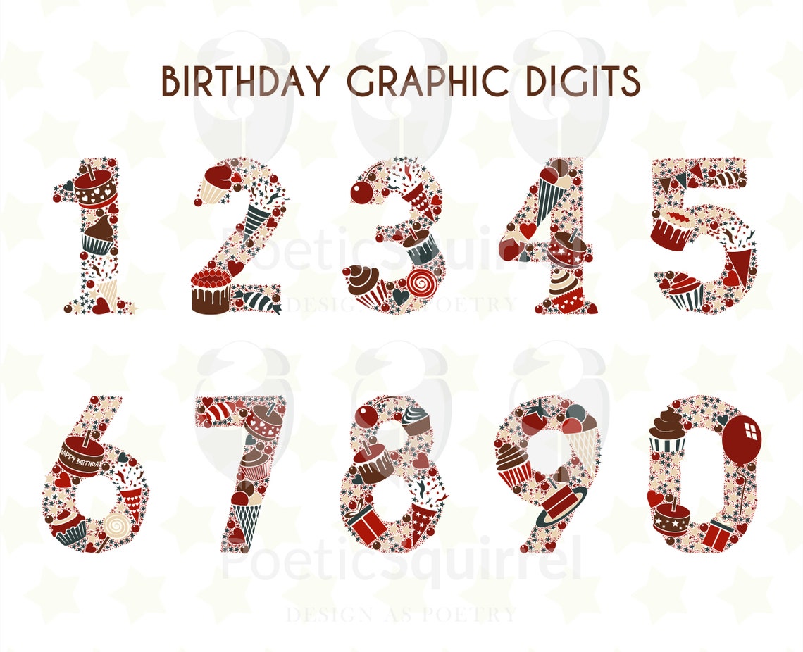 Bday Digital Numeral SVG Images. Birthday Clipart Digits for Card ...