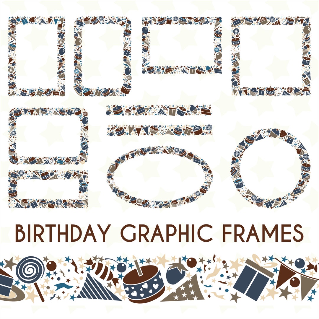 Birthday Colorful PNG and SVG Frames. Birthday Digital Frame Art ...
