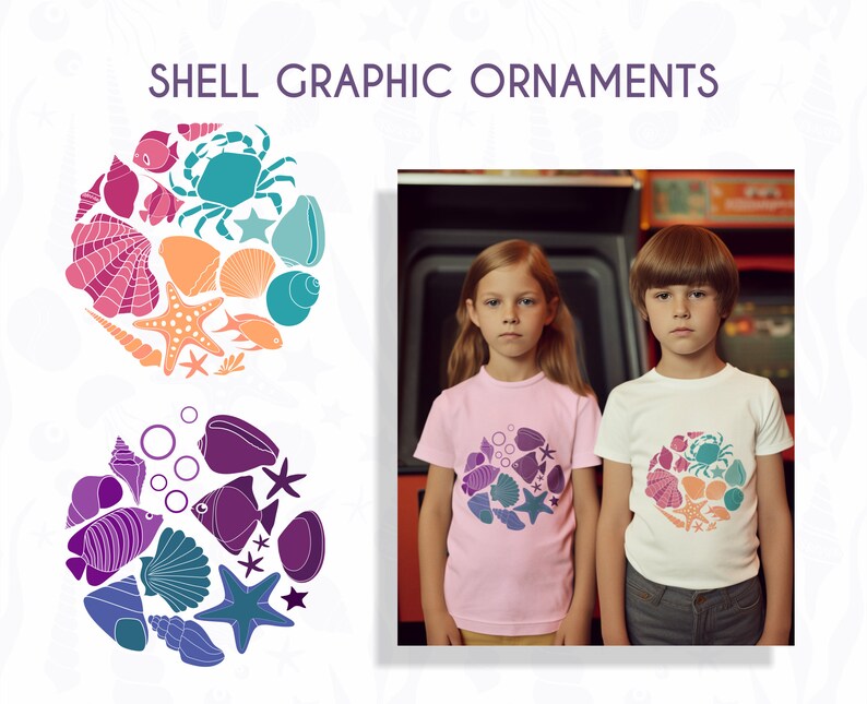 Sea Creatures Rounded Graphic Decoration. Sealife Elements Decorated ...