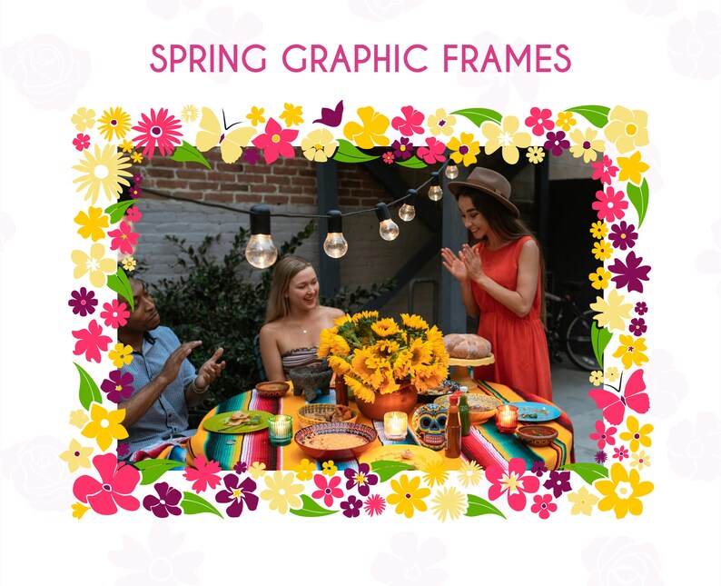Spring Colorful PNG Floral Photo Framing. Cute Happy Digital Flower ...