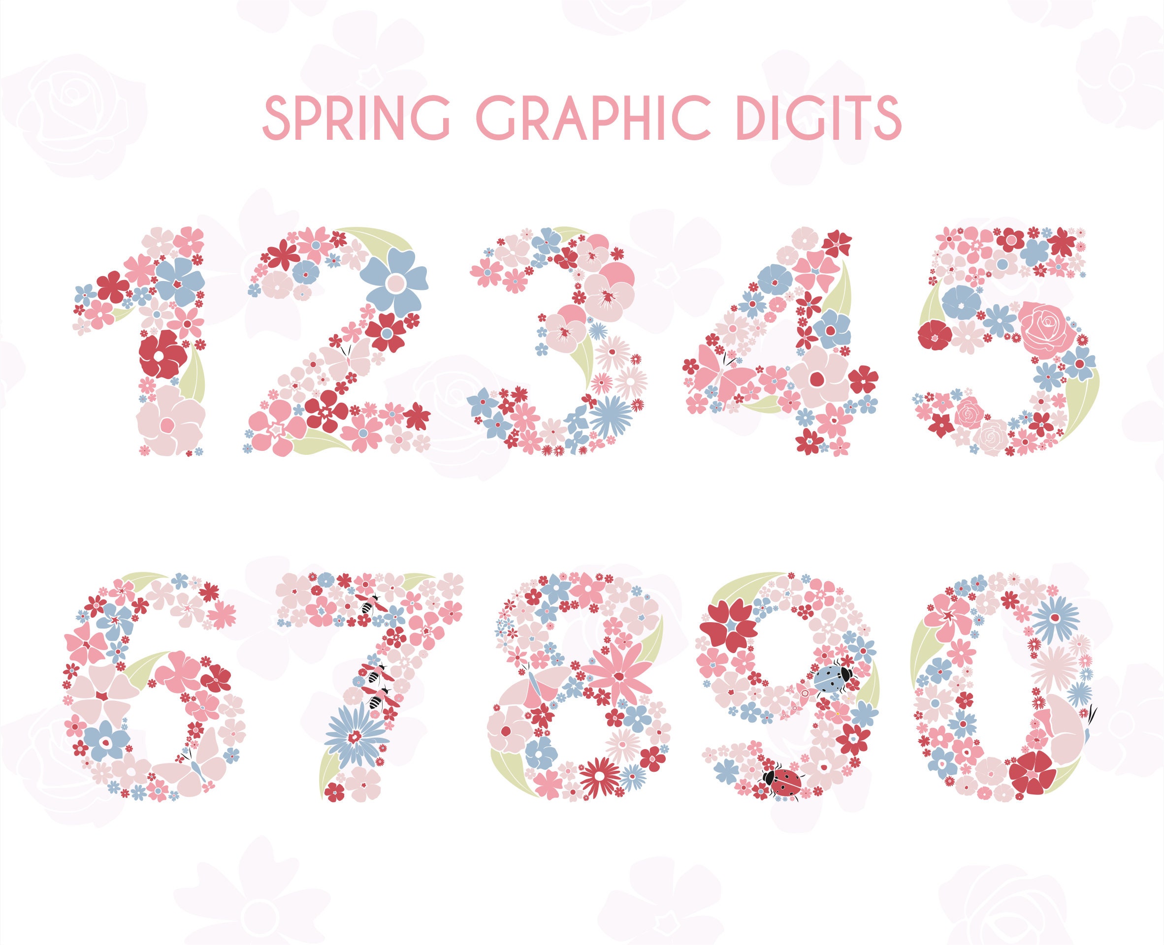 Floral Number PNG Images. 1 to 10 PNG Flower Art Numbers. Spring Pastel ...