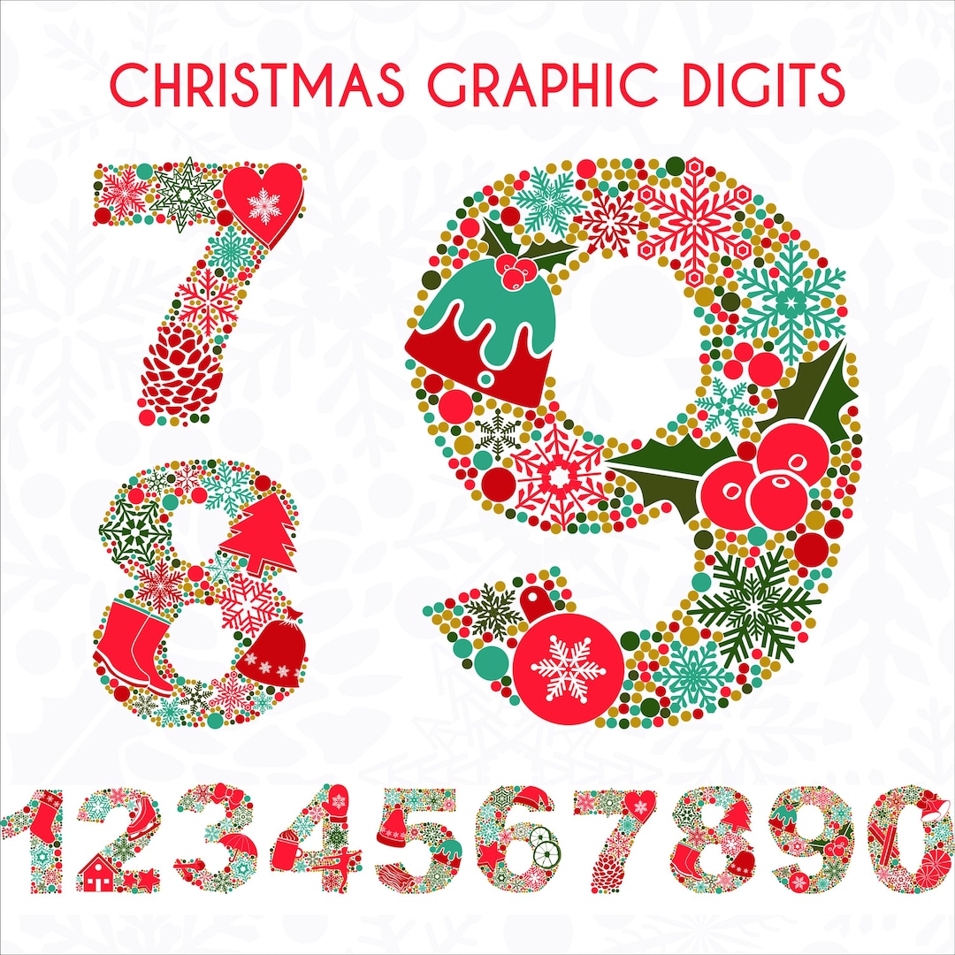 Happy Classic Winter Digital Numbers. Christmas 0-9 Digits With ...