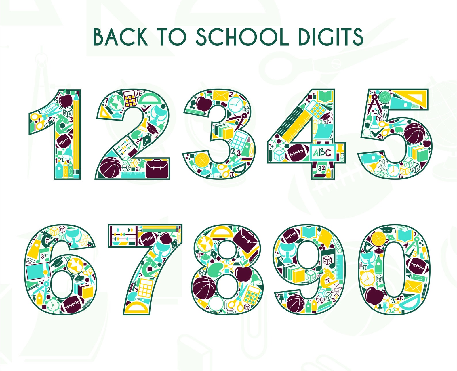 Kindergarten Digits PNG and SVG Clipart for Sublimation. School ...