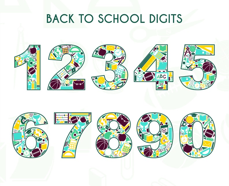 Kindergarten Digits PNG and SVG Clipart for Sublimation. School ...