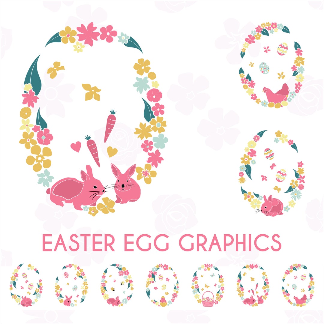 Easter Egg Floral Colorful Clipart. Blooming Spring PNG Graphic Design ...