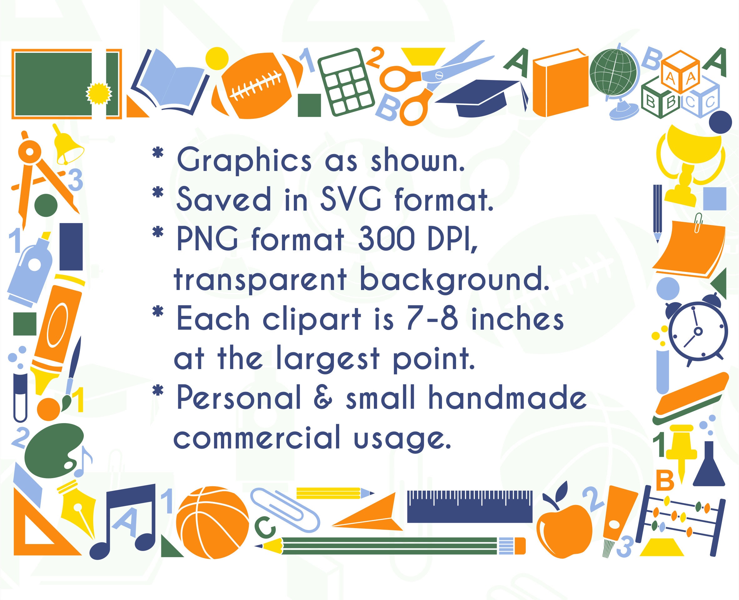 School Elements Numbers Digital Clip Art. Kindergarten Sublimation ...