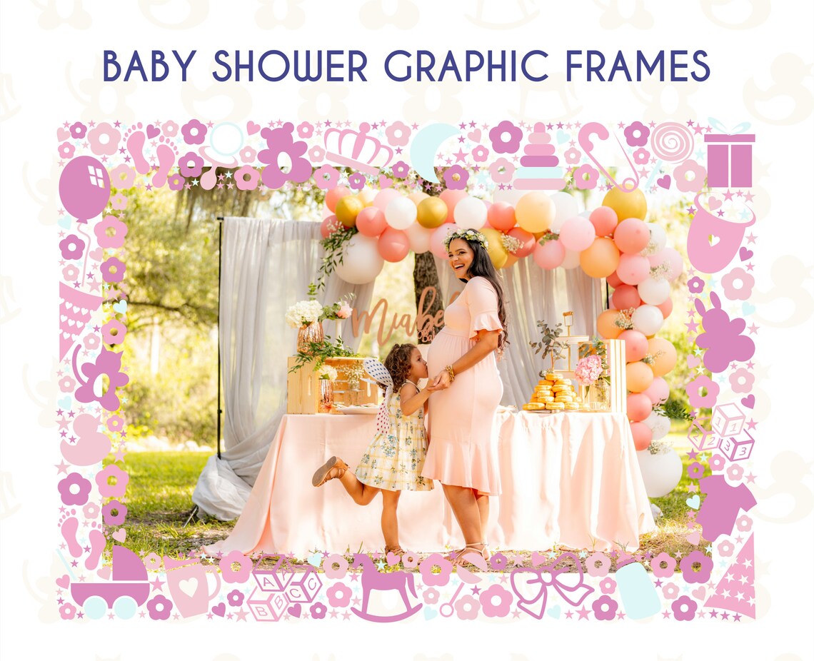 Tiny Treasures Girl Baby Shower Digital Frames. Delightful Nursery PNG ...
