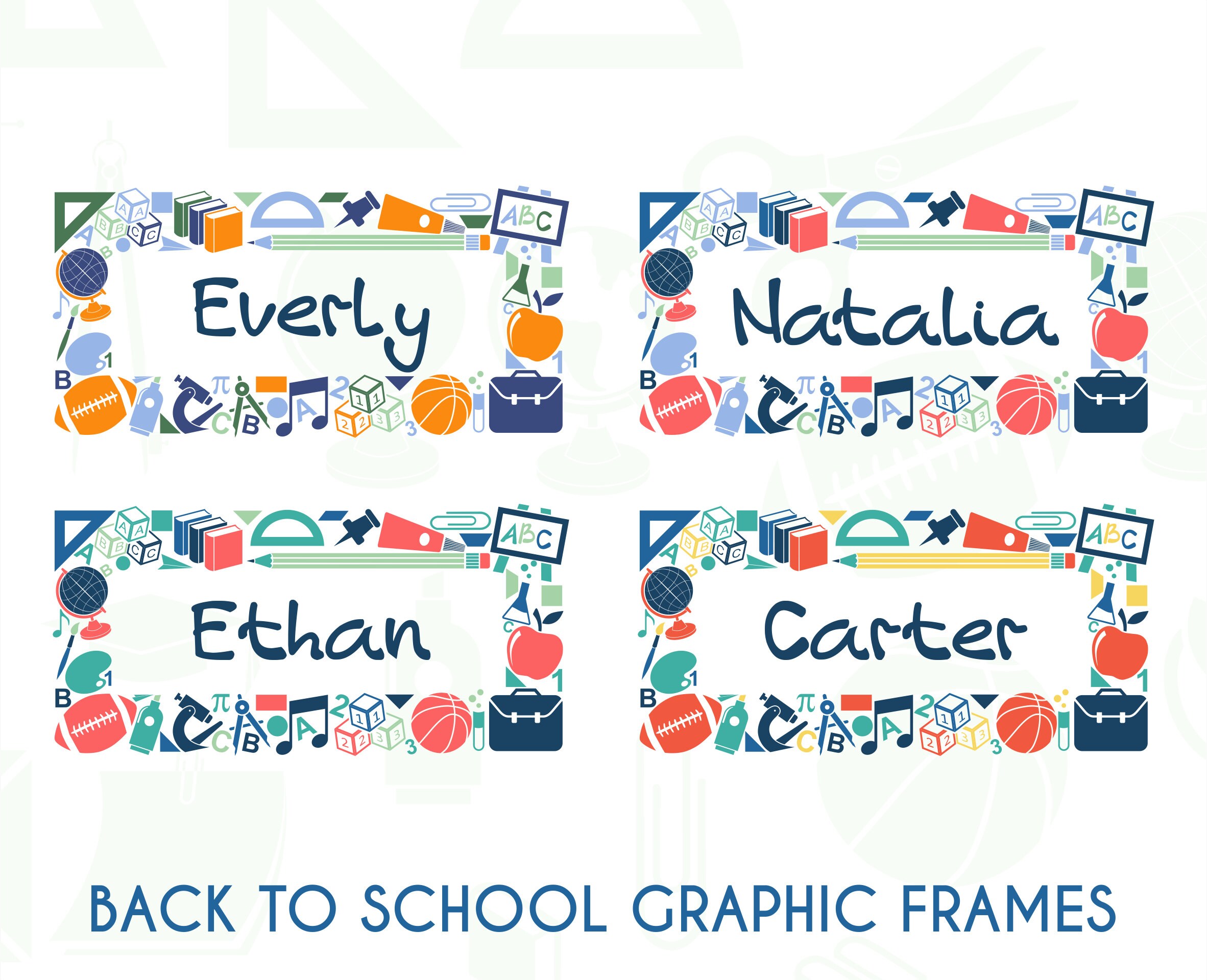 School PNG Frame Designs. Colorful Digital Kindergarten Photo ...
