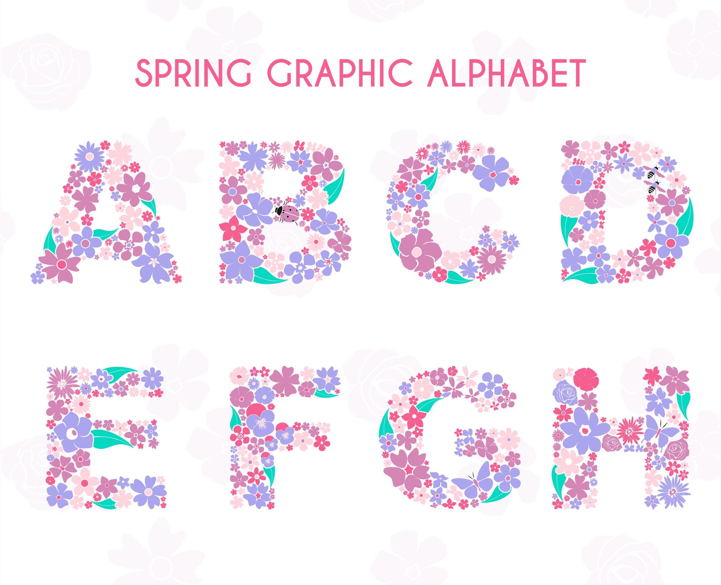 Floral PNG Vivid Alphabet Letters. Blooming Clipart Alpha Set ...