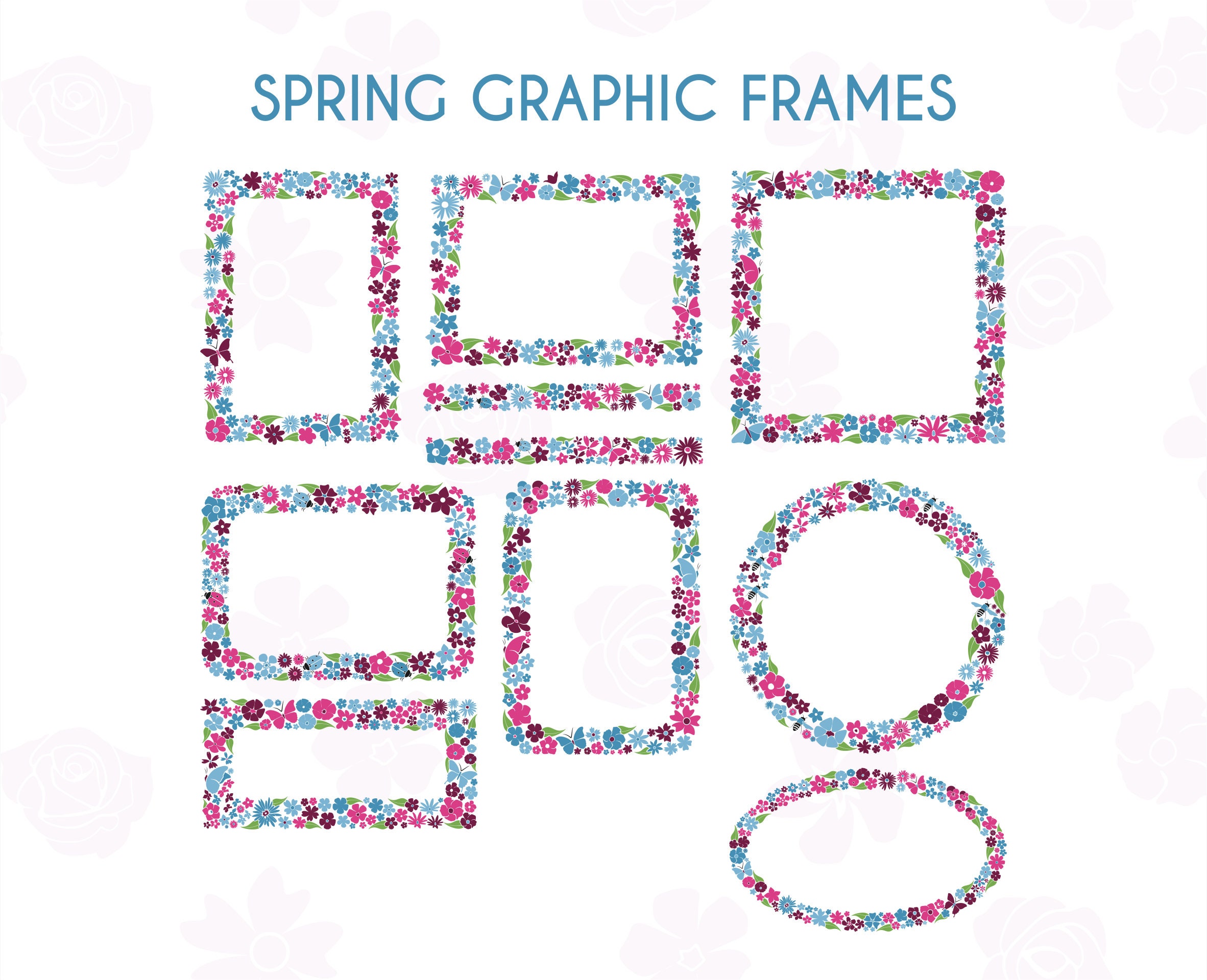 Hand-drawn Decorative Blooming SVG Spring Frames Bundle. Festive ...