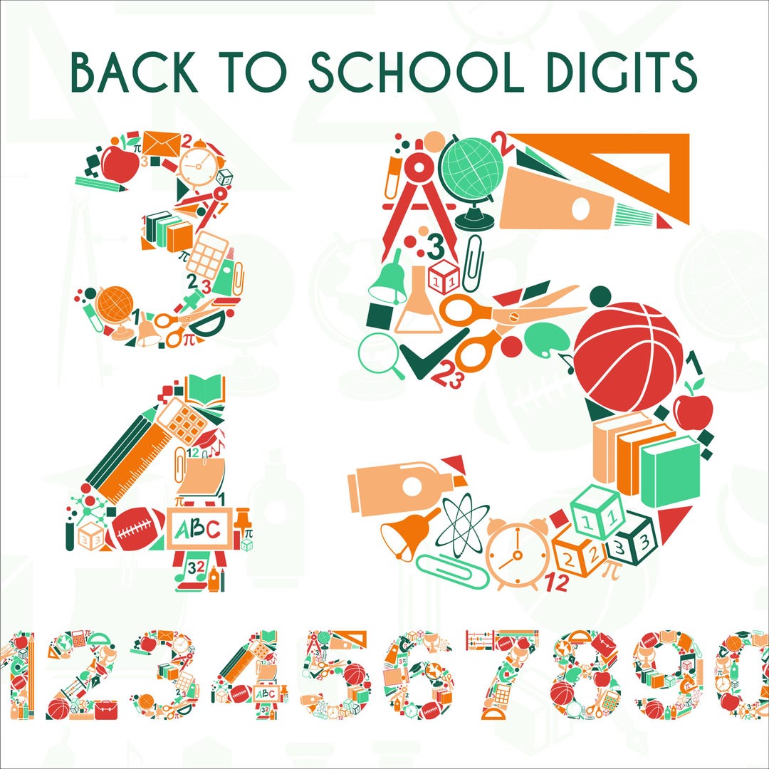 School Elements Numbers Digital Clip Art. Kindergarten Sublimation ...