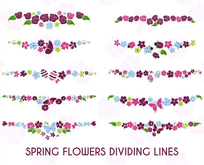 Floral Spring Text Divider Clipart Decoration. Decorative Flowers SVG ...