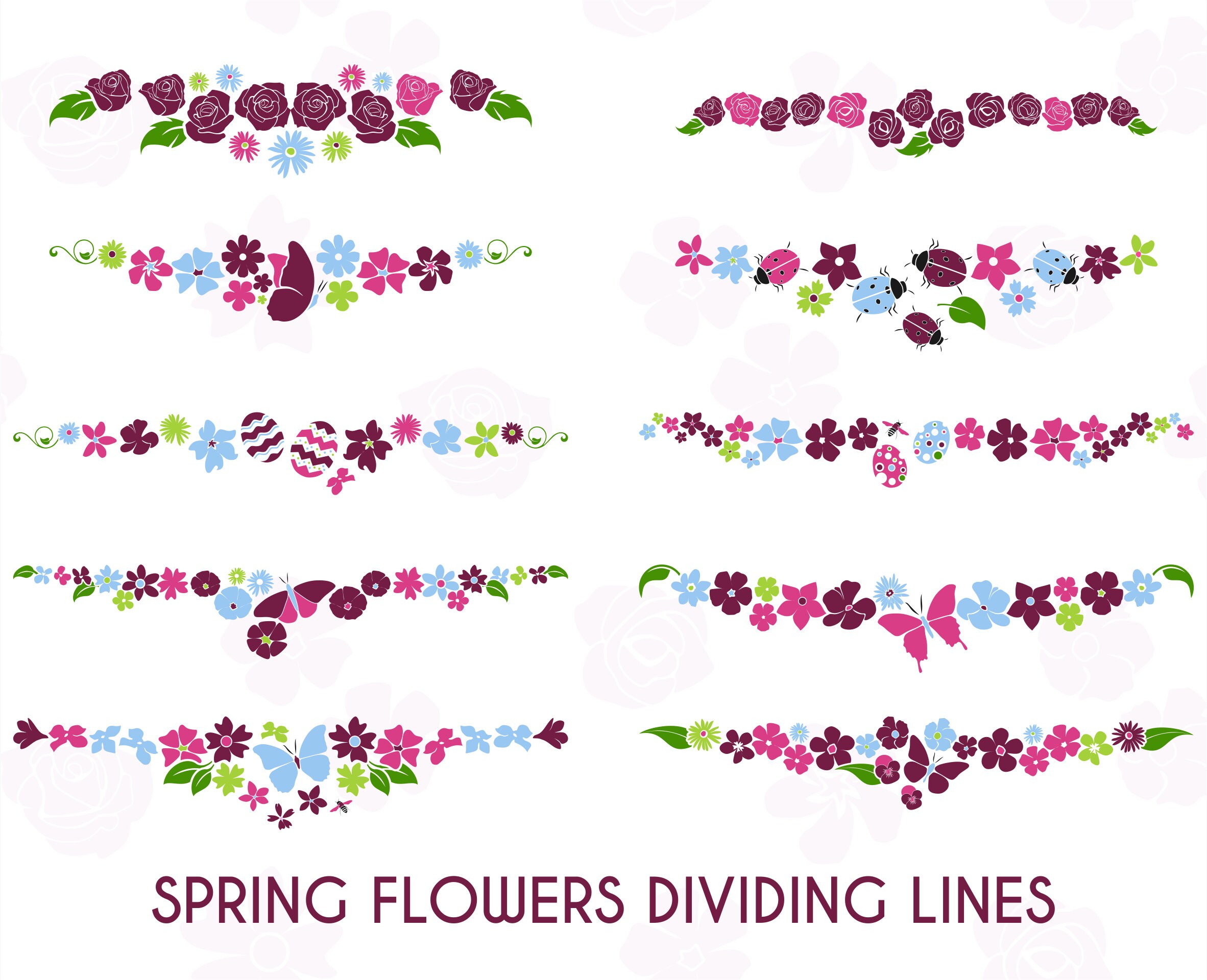 Floral Spring Text Divider Clipart Decoration. Decorative Flowers SVG ...