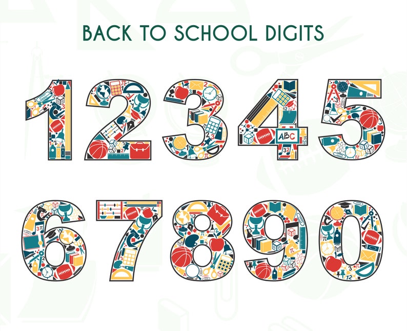 Back to School Clipart Digits for Card Decorating, T-shirts, and ...