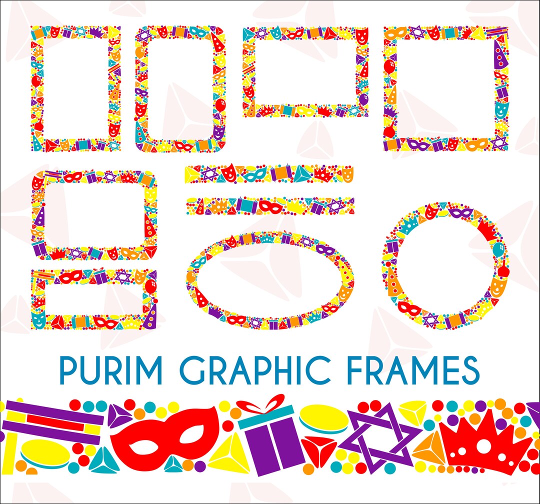 SVG Purim Holiday Graphic Elements Frame Designs. Jewish Holidays PNG ...