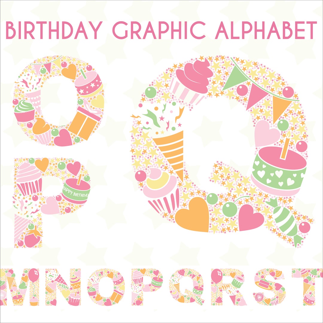 Festive Letters With Cakes, Cupcakes, Balloons. Charming Digital ...