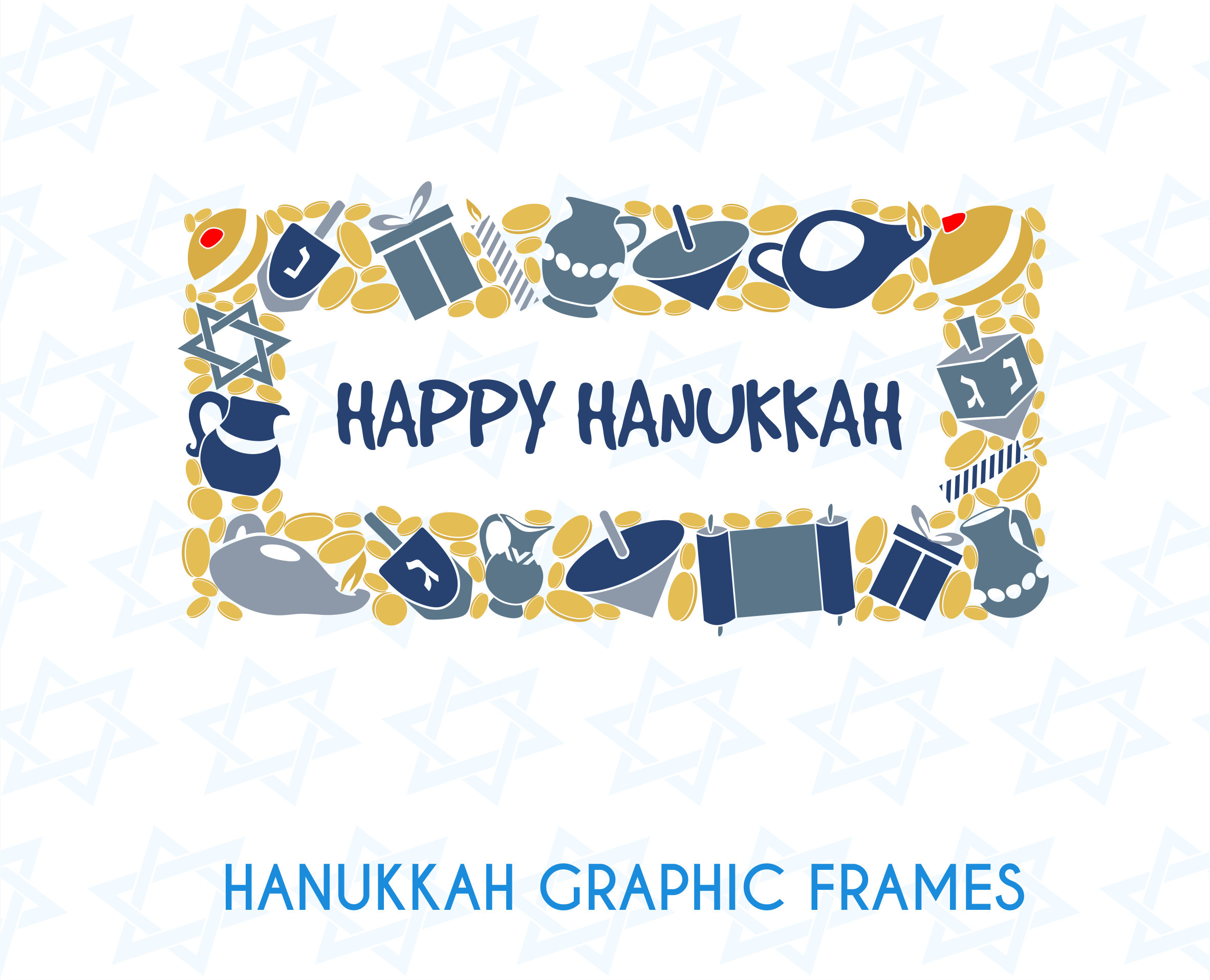 Digital Hanukkah Designs PNG Frames. Holidays Rectangle SVG Clip Art ...
