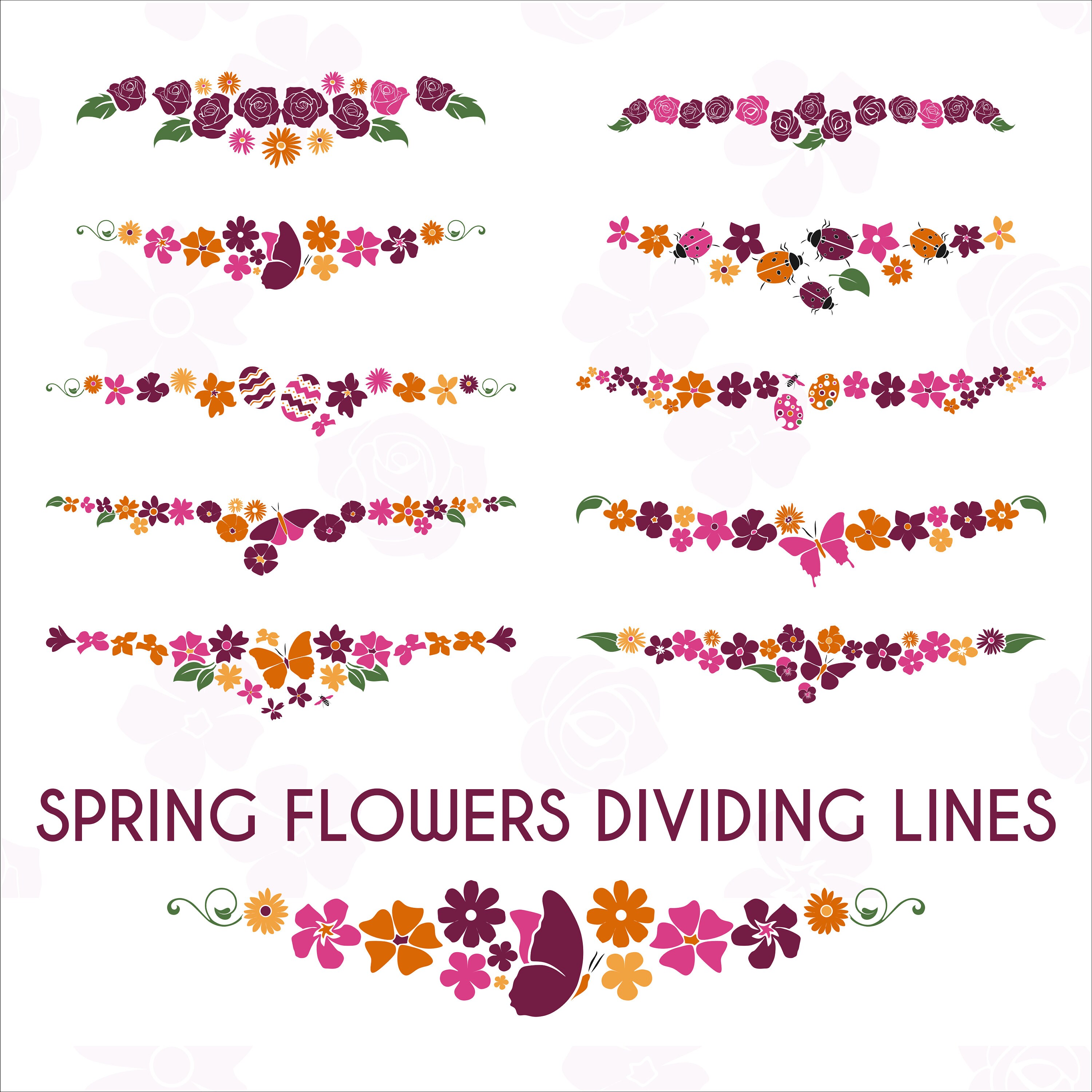 Floral SVG Colorful Text Dividers. Spring Elements Digital Dividing ...