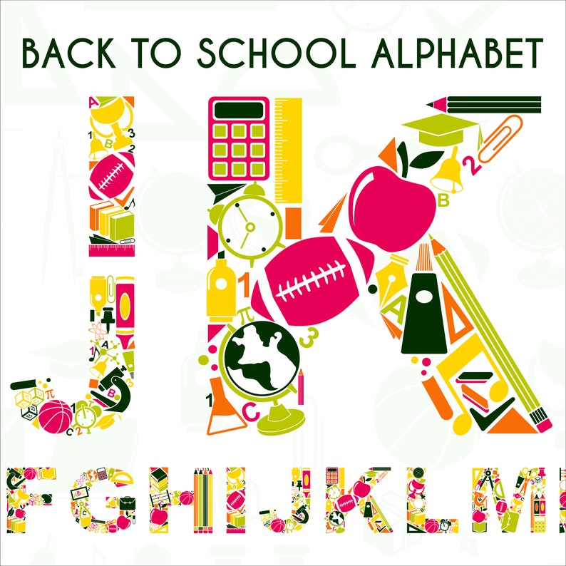 Festive School Digital Letters. Colorful Learning PNG A to Z ...