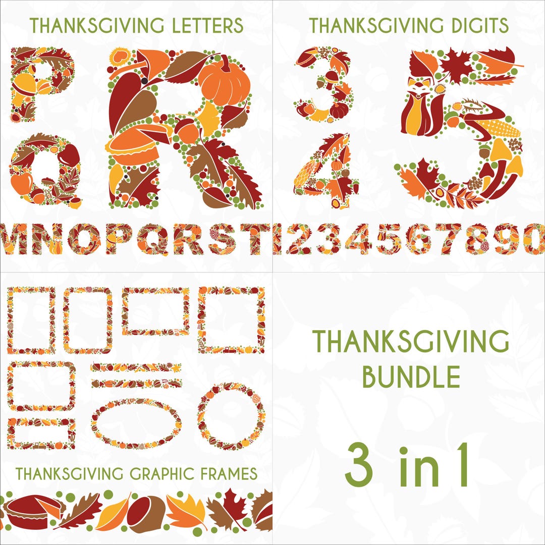 Thanksgiving Alphabet Letters Clipart Bundle. Colorful Harvest ...