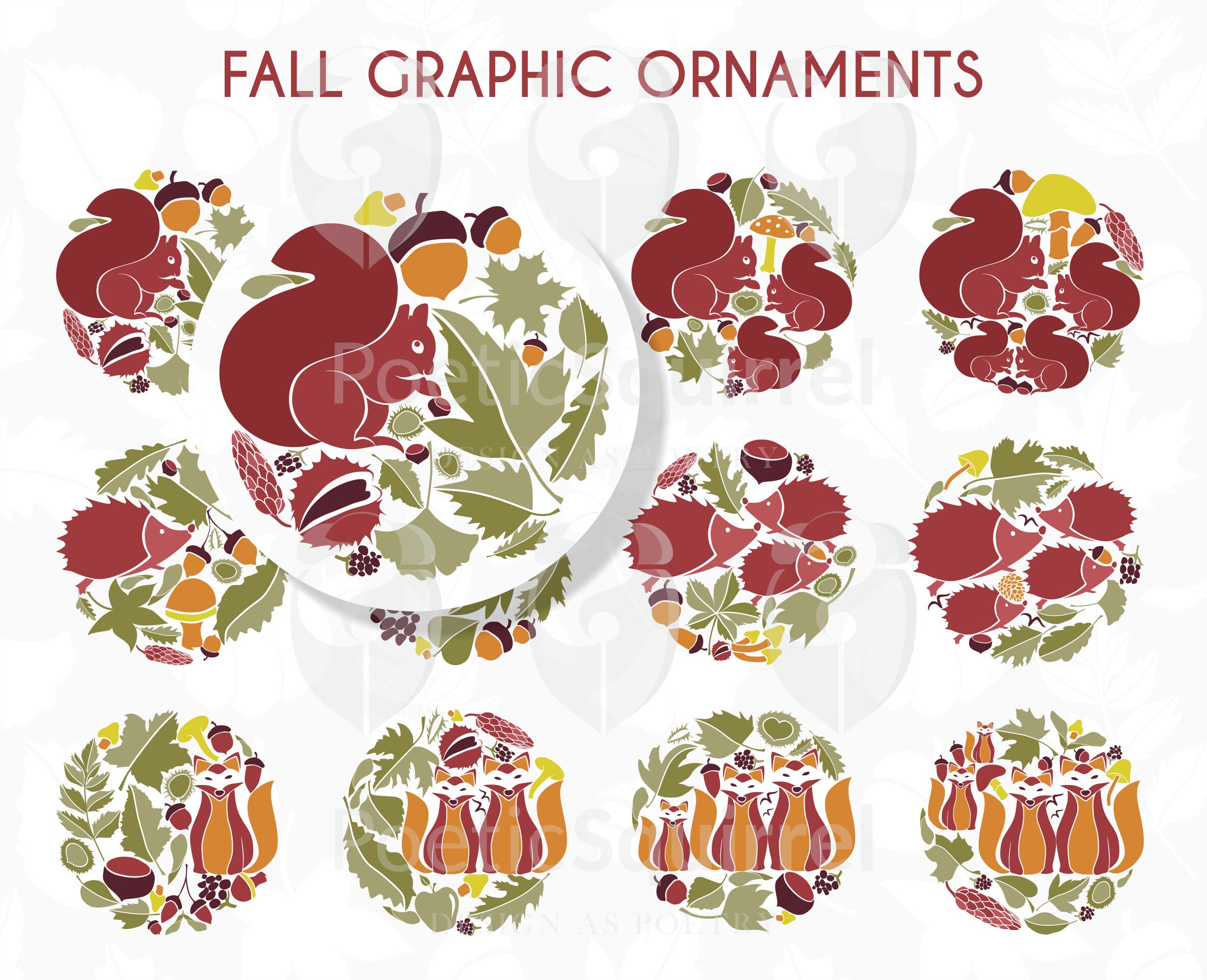Fall Round Animal SVG Clipart. Autumn Animals PNG Clip Art - Etsy