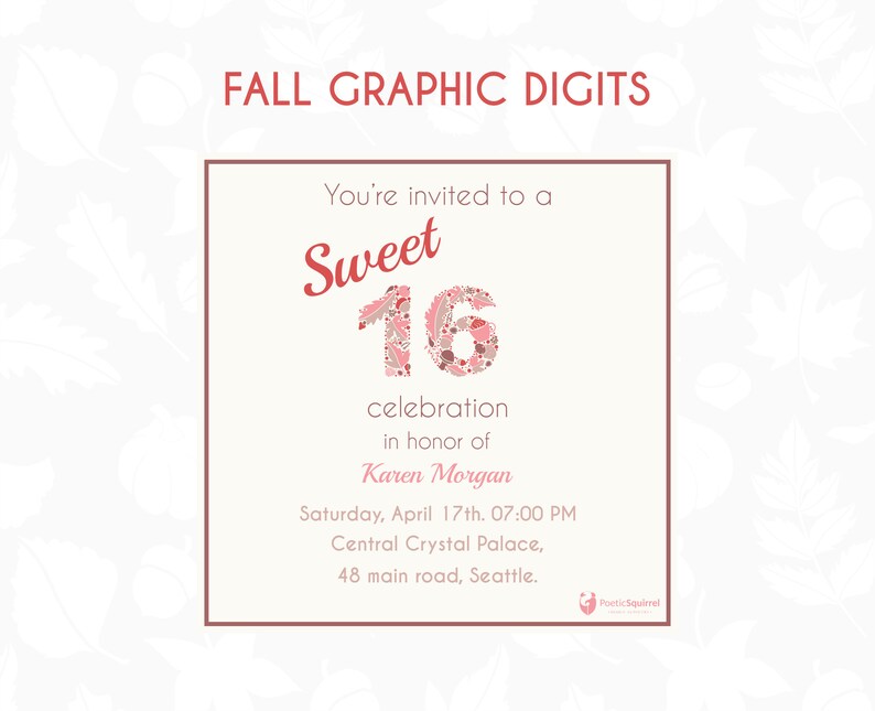 Autumn Themed Clip Art Decorated Numbers. Fall Digital Numeral PNG ...