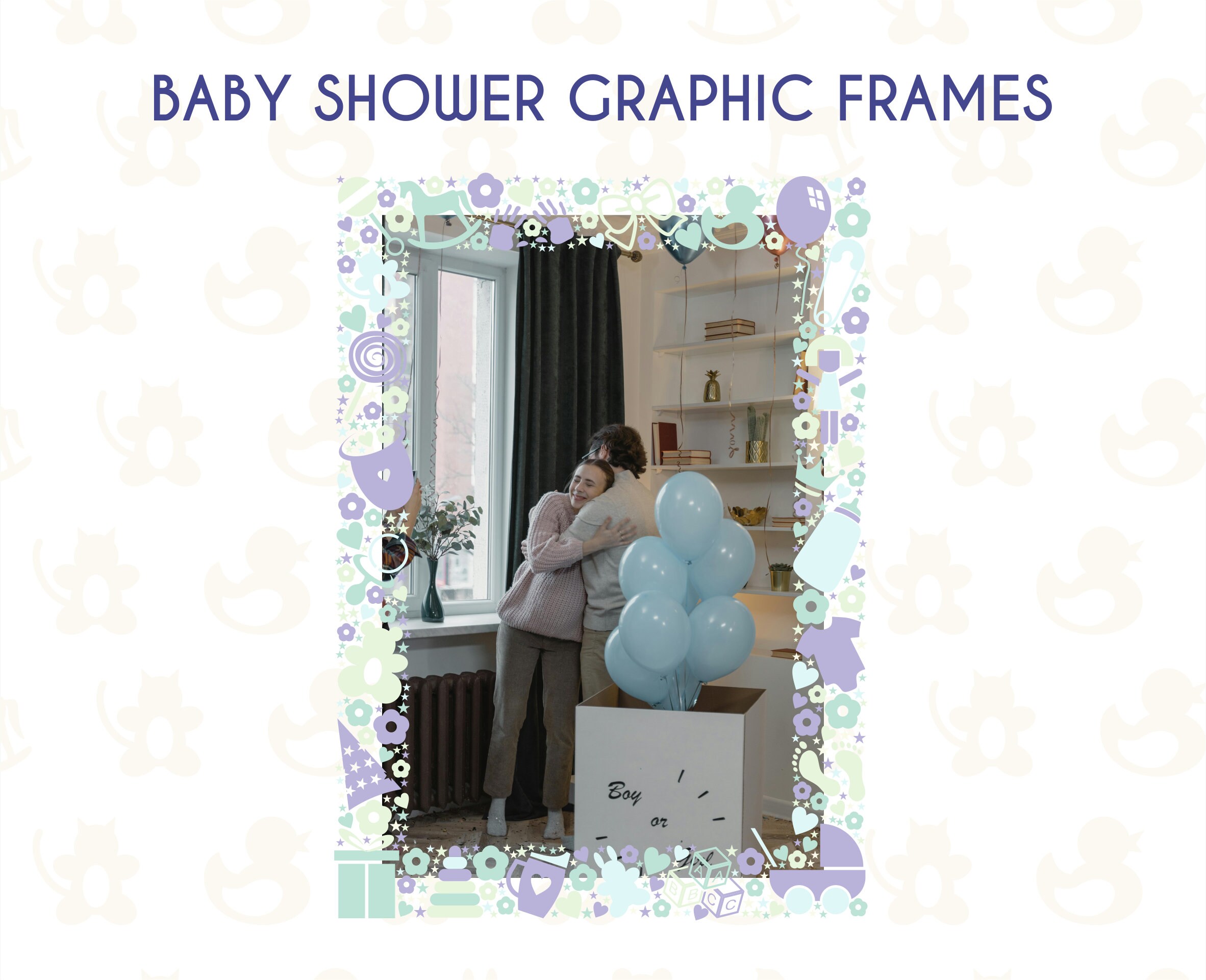 Soft Pastel Blue Baby Shower Digital Frames in PNG and SVG. Cute ...
