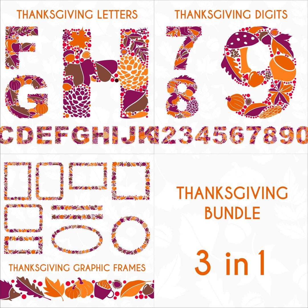 Thanksgiving PNG and SVG Graphics Bundle. Colorful Autumn Illustrated ...