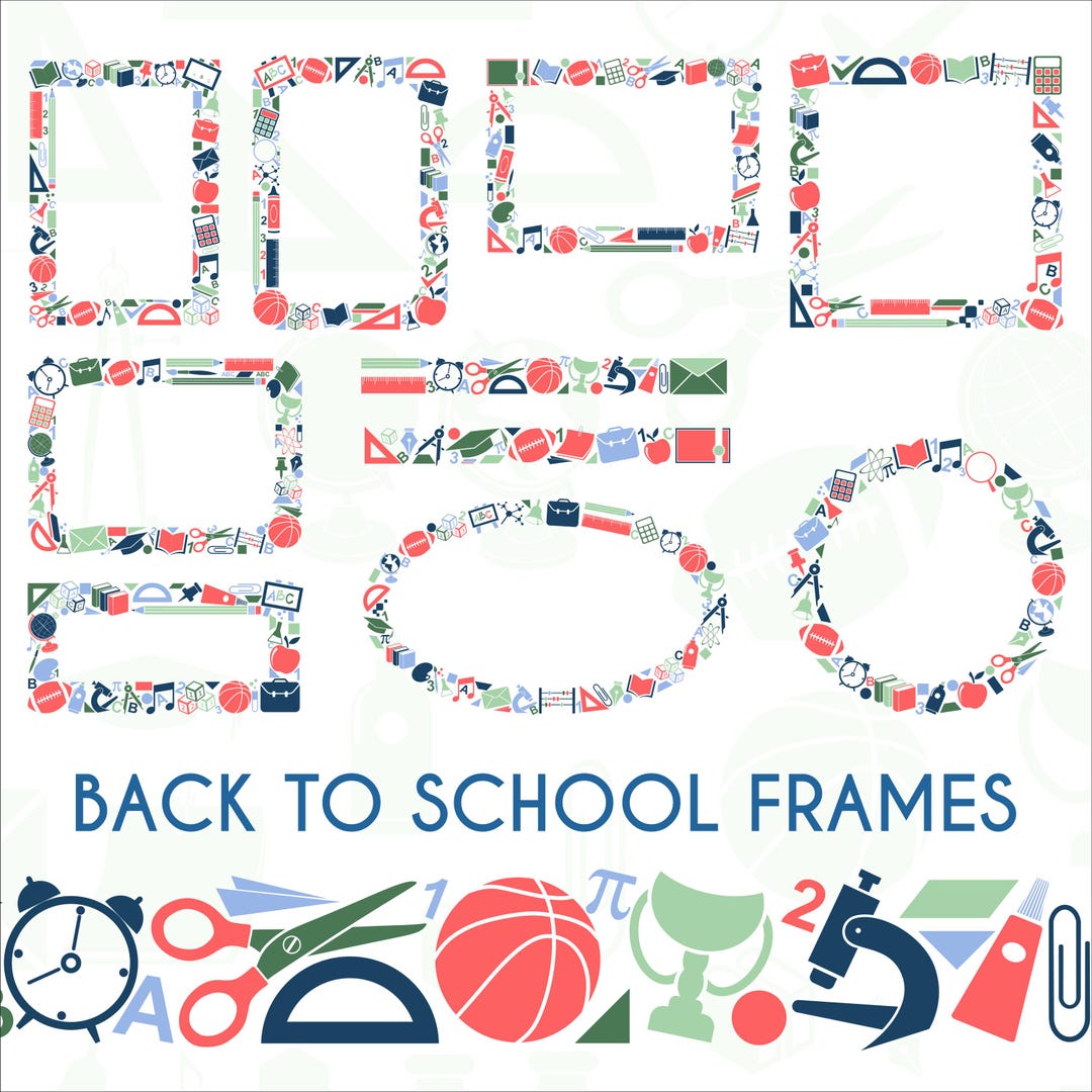 School Elements Graphic Frames. Kindergarten PNG and SVG Frame Clipart ...