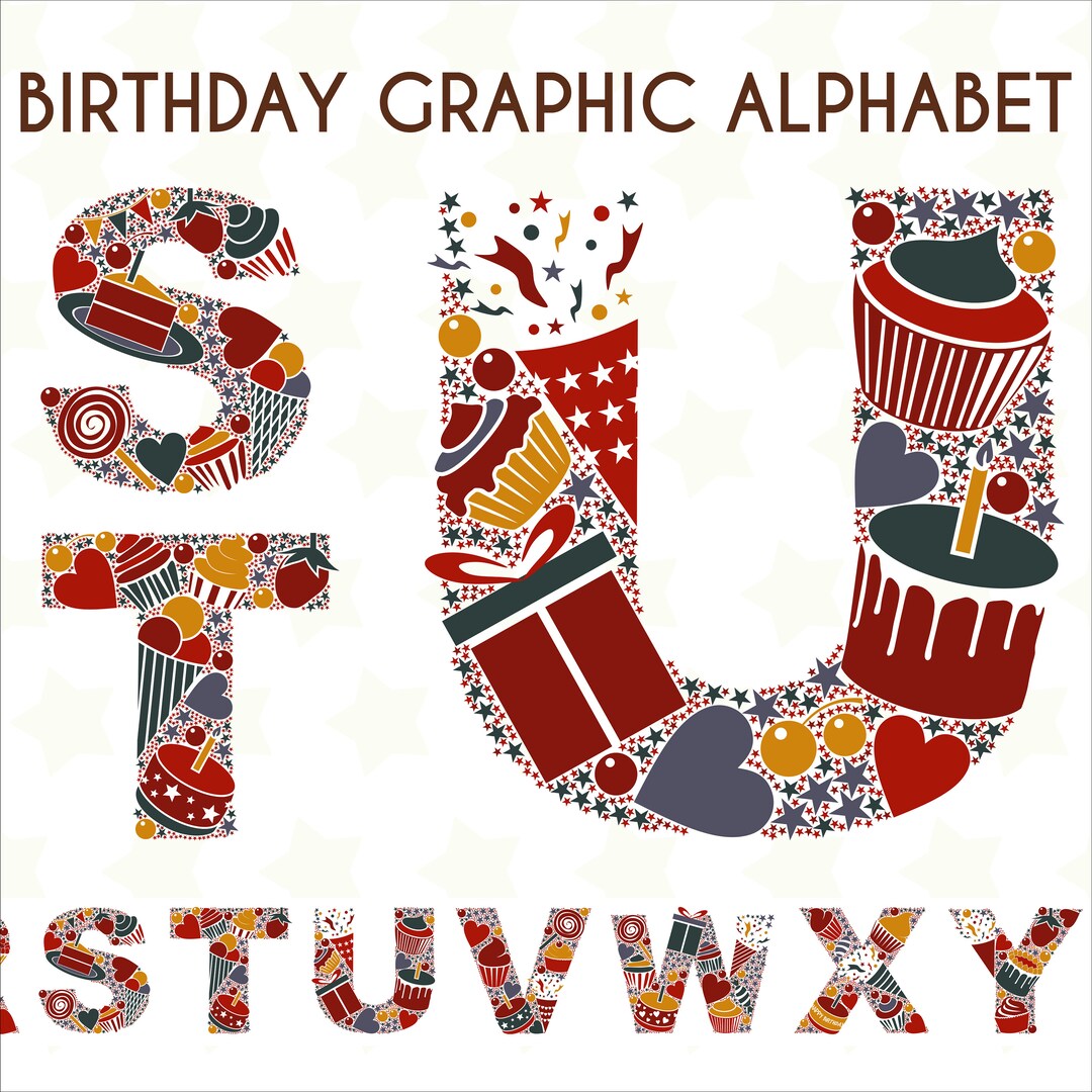 A to Z Birthday Fonts SVG. Birthday Theme Alphabet Clipart. Boy's ...
