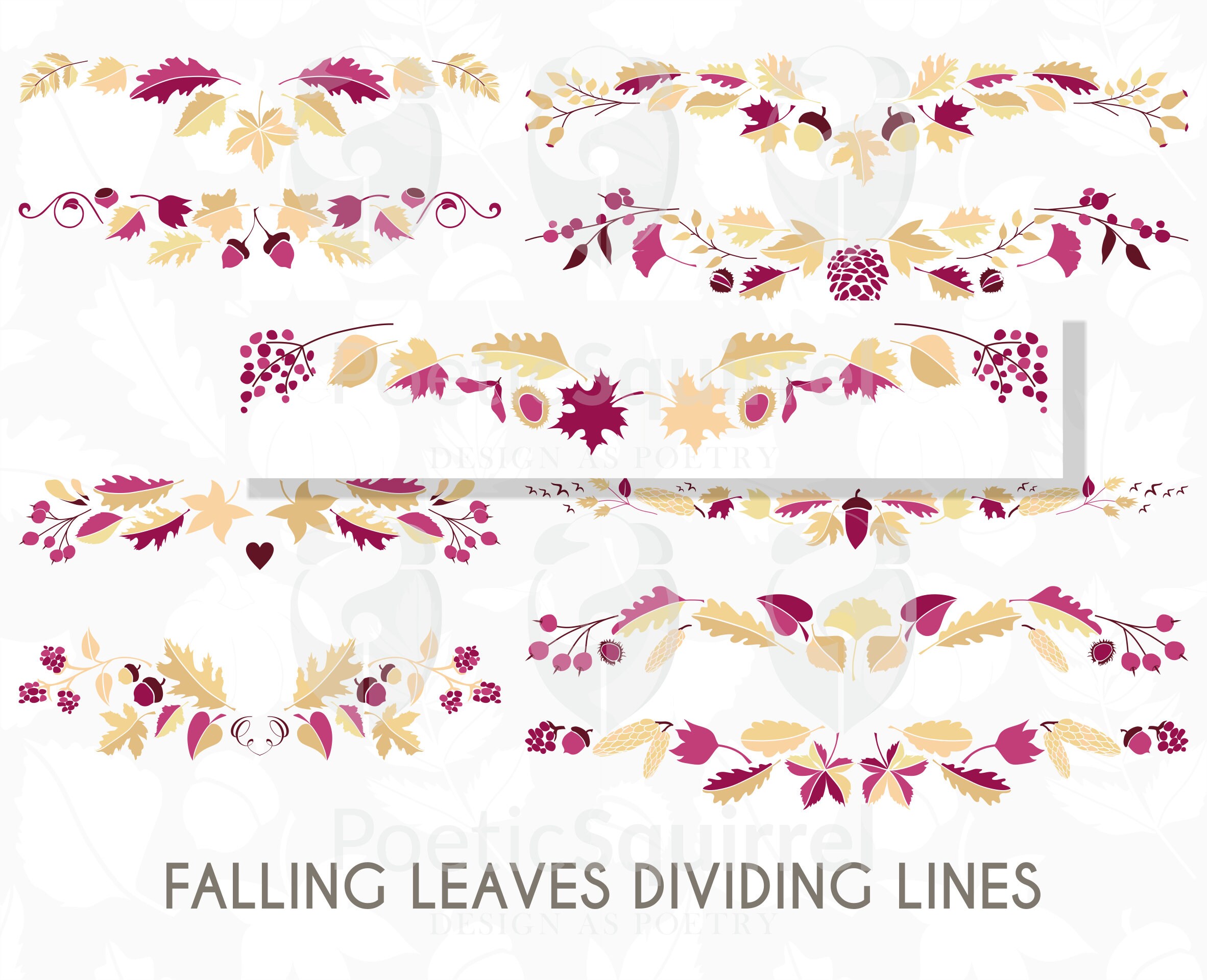 Purple Leaves SVG Clipart. Autumn Elements PNG Clip Art. - Etsy