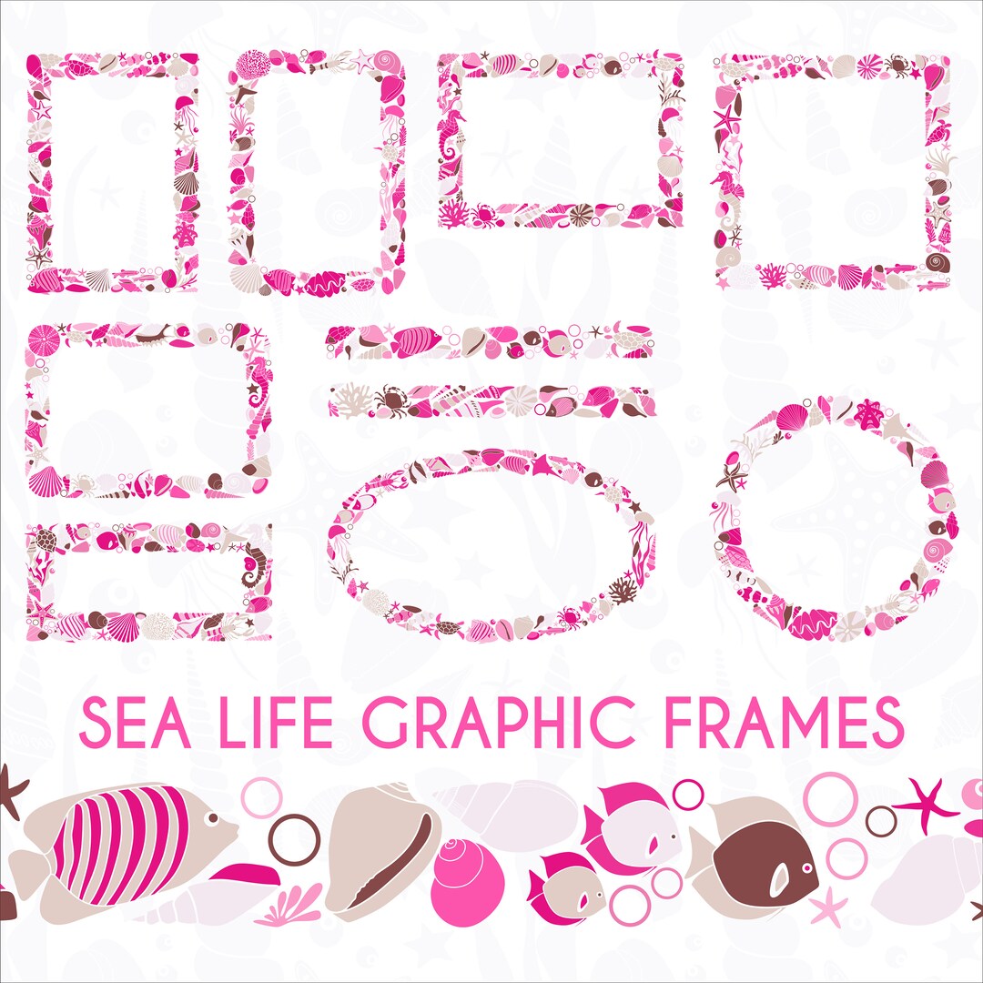 Pink Sea Life Elements Photo's Graphic Frames. Decorative Colorful ...