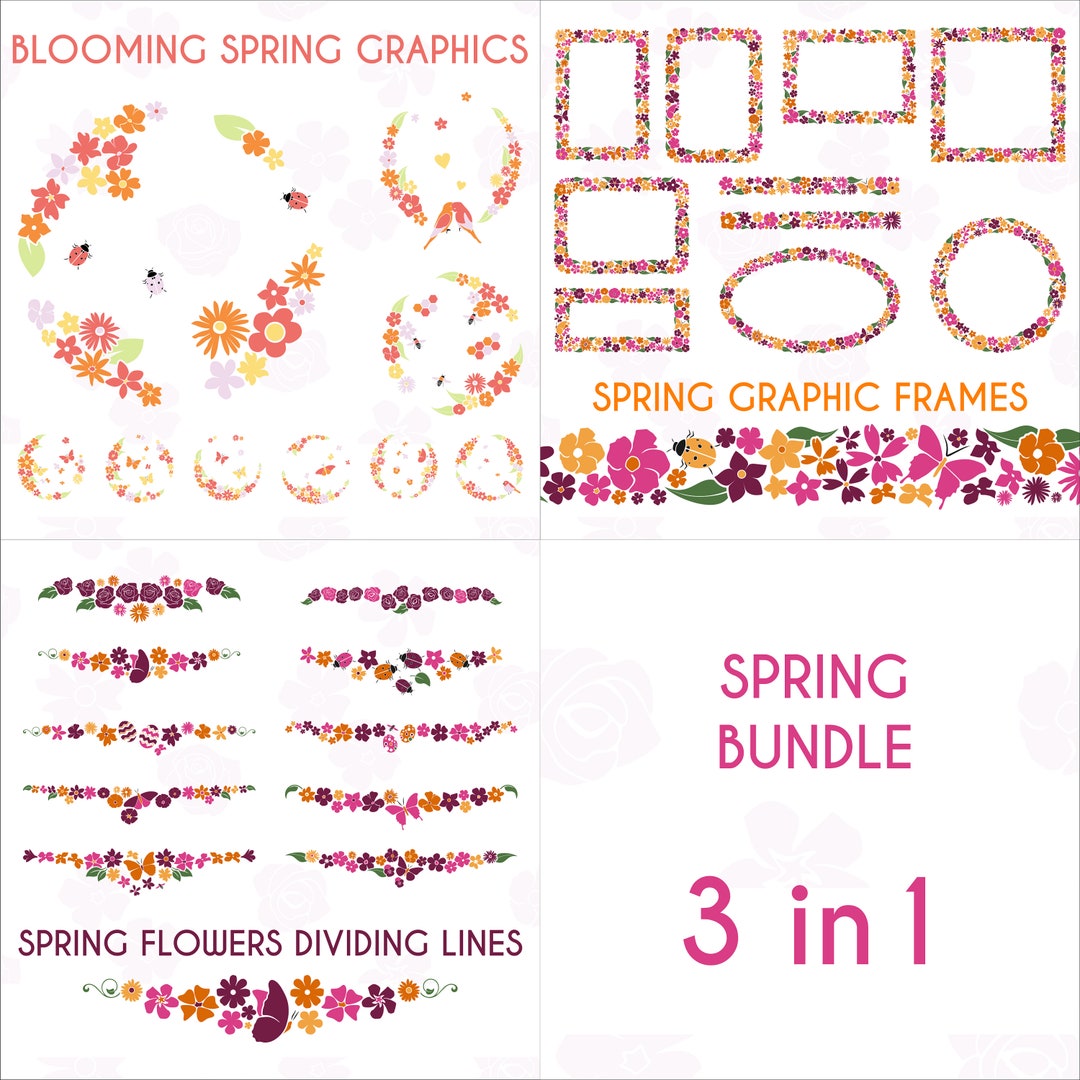 Blooming Colorful Cute SVG Frame Bundle. Spring Fun Rounded Form Shapes ...