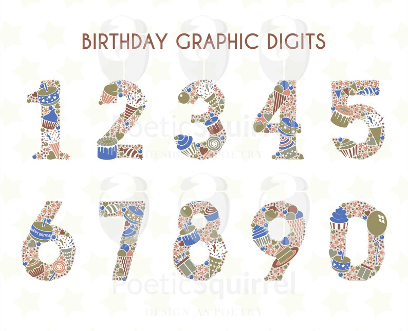 Birthday Numbers PNG and SVG Clipart. 0-9 Birthday Digits Clip Art ...