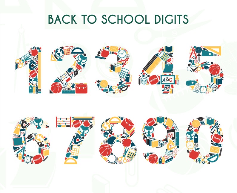 Back to School Clipart Digits for Card Decorating, T-shirts, and ...