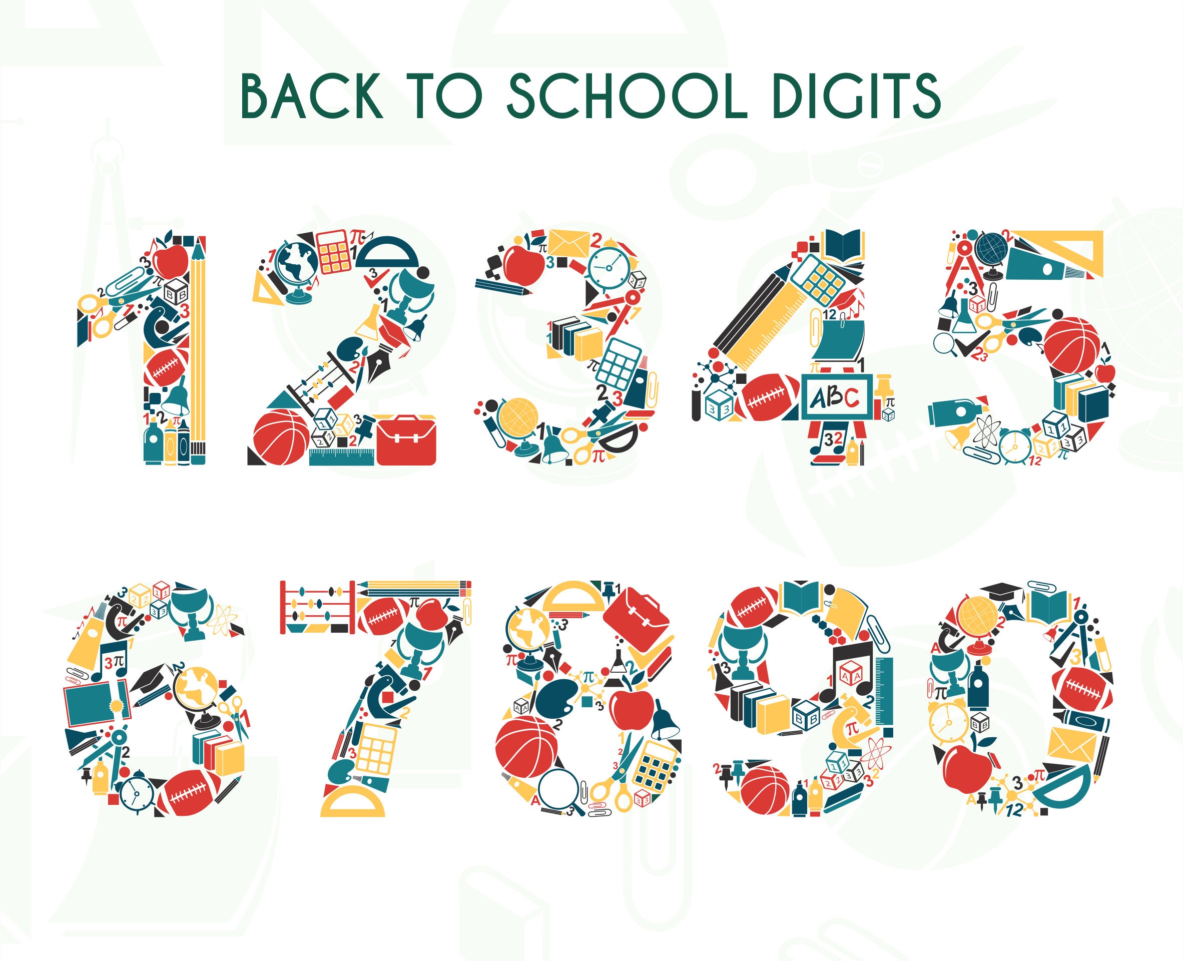 Back to School Clipart Digits for Card Decorating, T-shirts, and ...