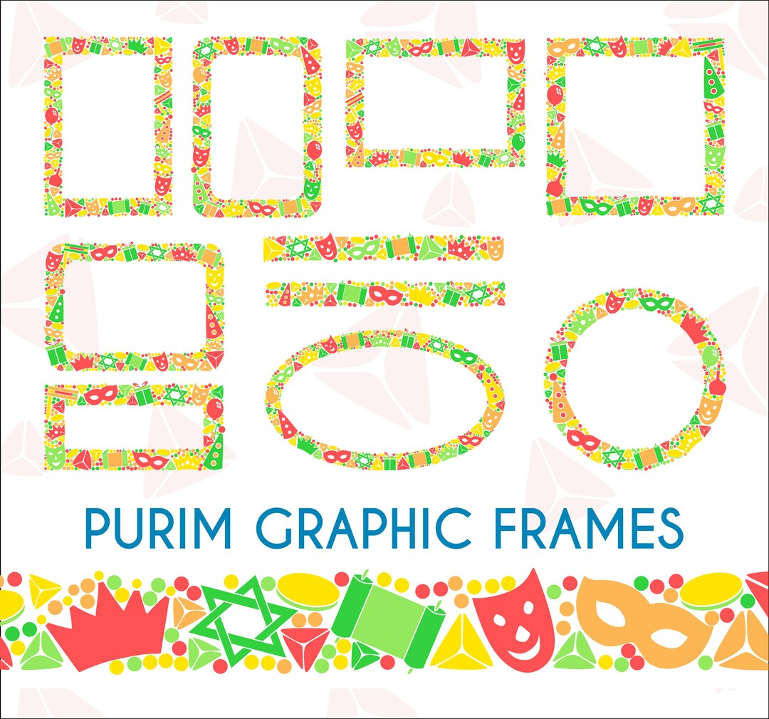 Digital Purim PNG Borders. Happy Decorated Jewish Holiday Clipart ...