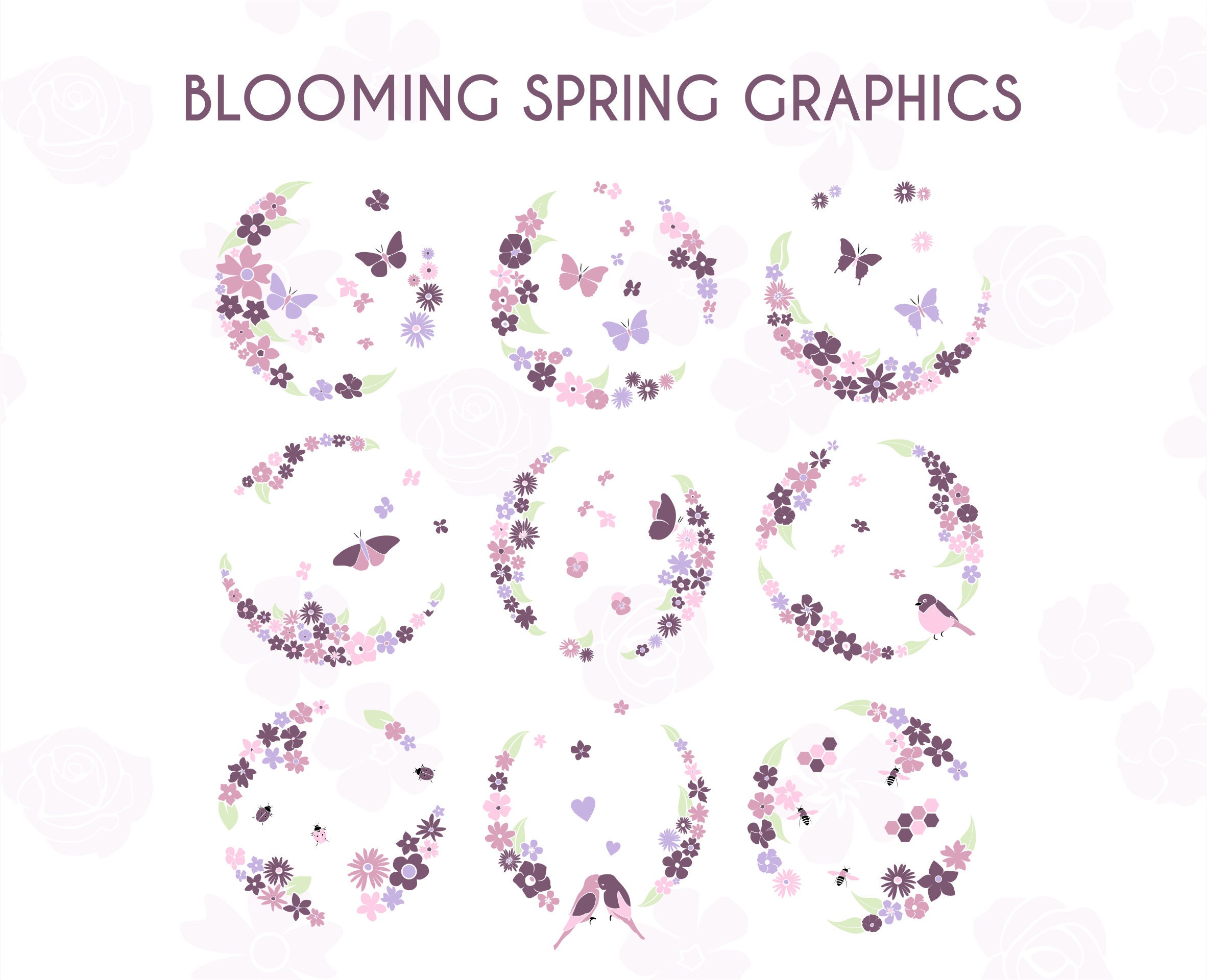 Hand-drawn Decorative Blooming SVG Spring Frames Bundle. Festive ...